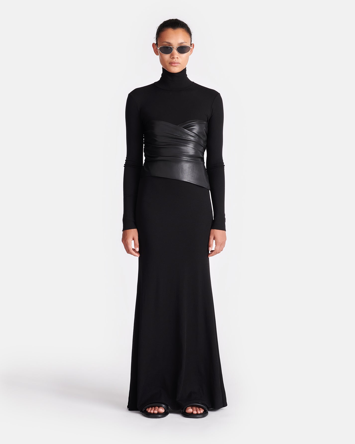 Amabel - Mesh Jersey And Okobor™ Alt-Leather Maxi Dress - Black – Nanushka