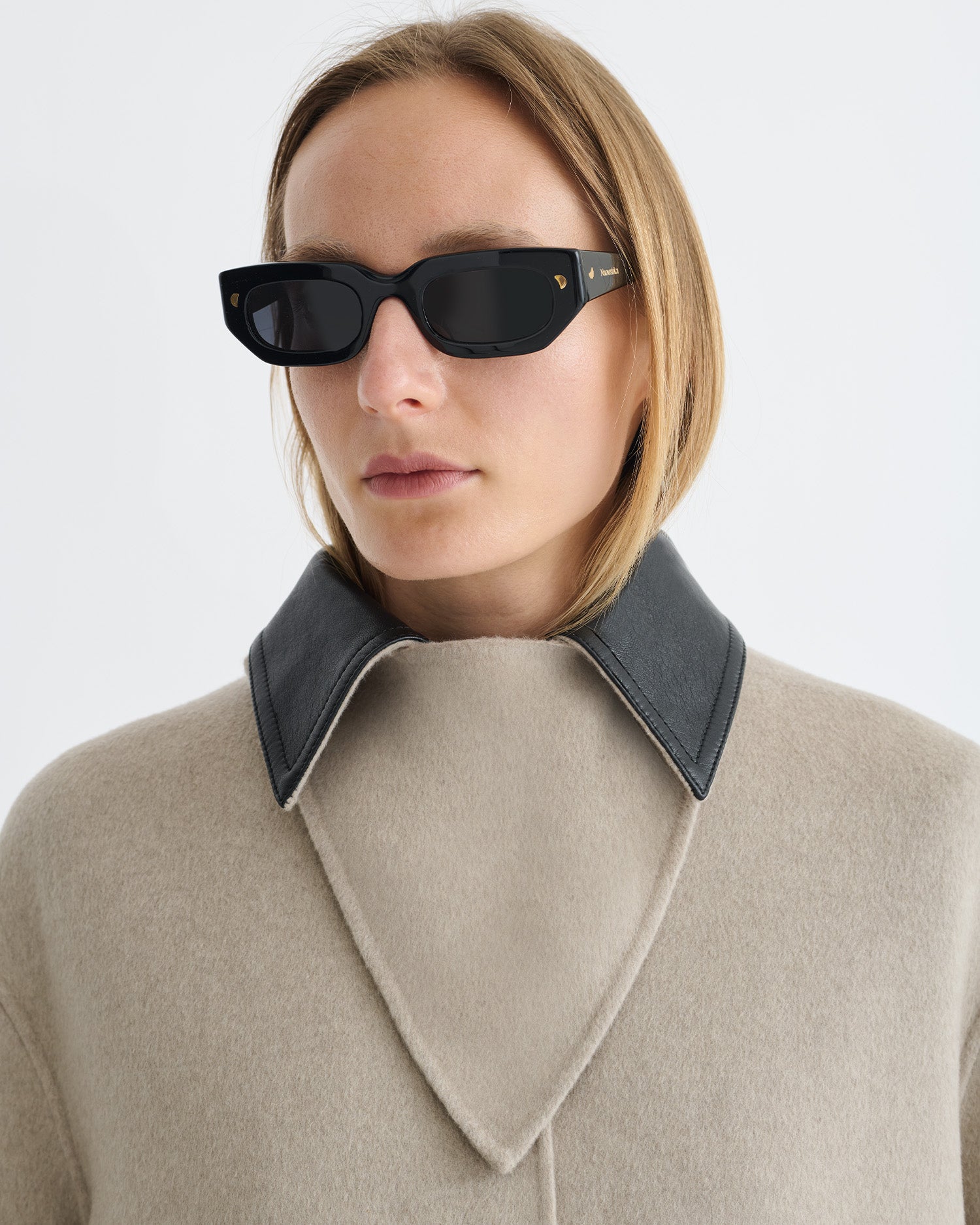 Jada - Double Wool/Regen Leather Jacket - Stone/Black – Nanushka